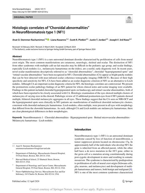 Histologic Correlates Of “choroidal Abnormalities” In Neurofibromatosis