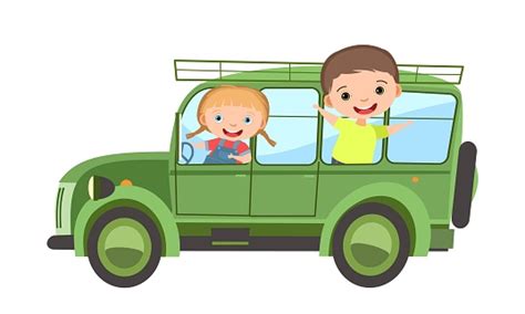 관광 오프로드 자동차 아이들은 녹색 자동차를 타고 장난감 차량 모터와 사파리 좋은 승객 자동차 오프로드 흰색 배경에 격리 벡터