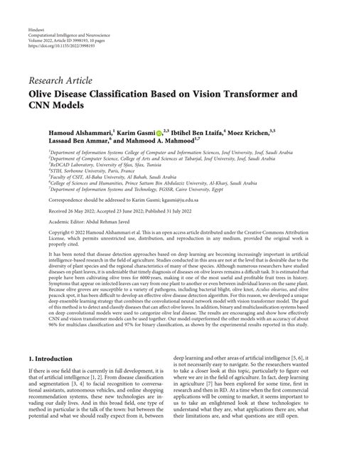 Pdf Olive Disease Classification Based On Vision Transformer And Cnn Models