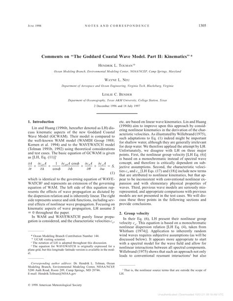 The Goddard Coastal Wave Model Part Ii Kinematics Docslib