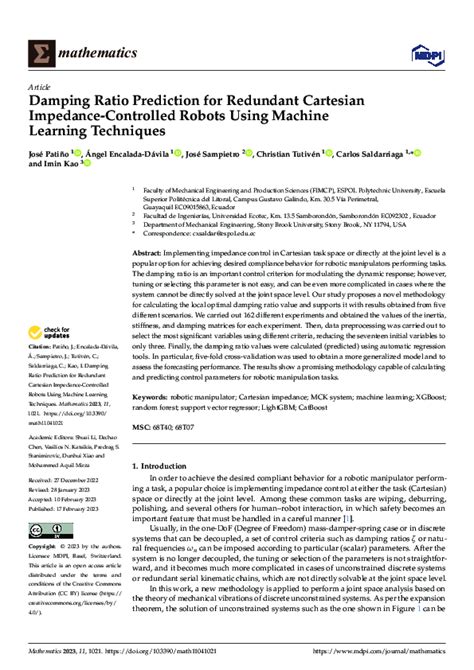 pdf damping ratio prediction for redundant cartesian impedance