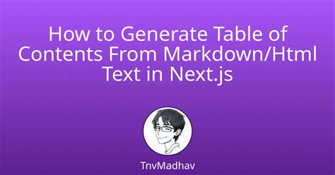 Tnvmadhav How To Generate Table Of Contents From Markdownhtml Text