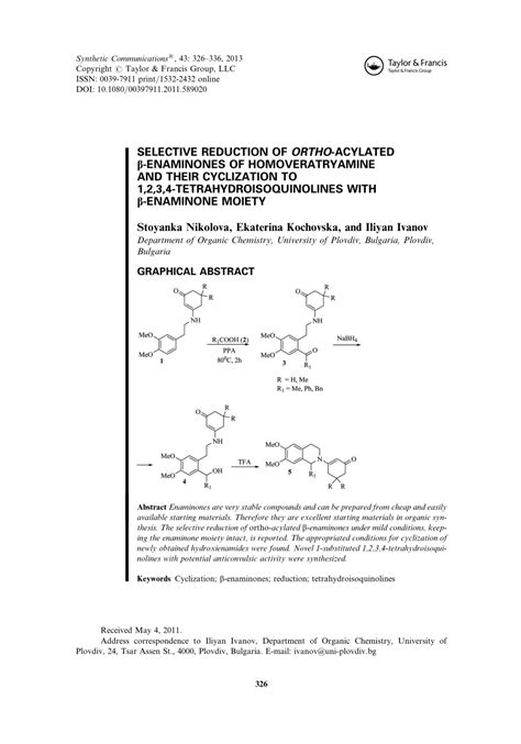 Pdf Cheminform Abstract Selective Reduction Of Ortho Acylated β Enaminones Of