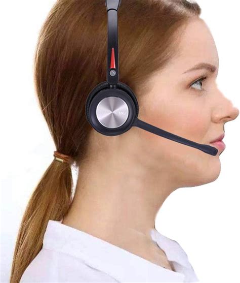 Wireless Telephone Headset With Microphone Noise Cancelling Business Headset Dual Ear Compatible