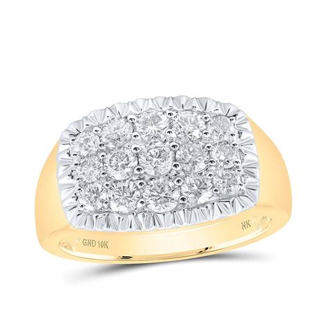 10k Yellow Gold Mens Round Diamond Fluted Cluster Ring 1 12 Cttw Mens