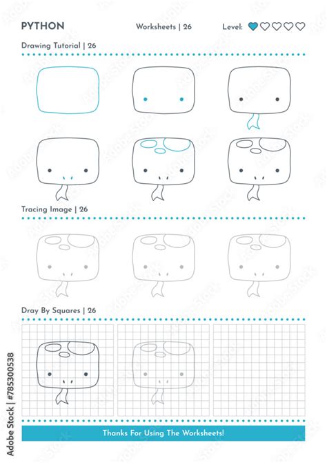 Vektorová grafika How to Draw Doodle Python Cartoon Character Step by Step Drawing Tutorial