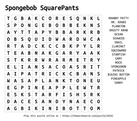 Download Word Search On Spongebob Squarepants