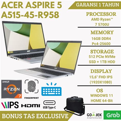 Laptop Acer Aspire A R Amd Ryzen Ram Gb Ssd Gb Tb Hdd Fhd Ips Windows