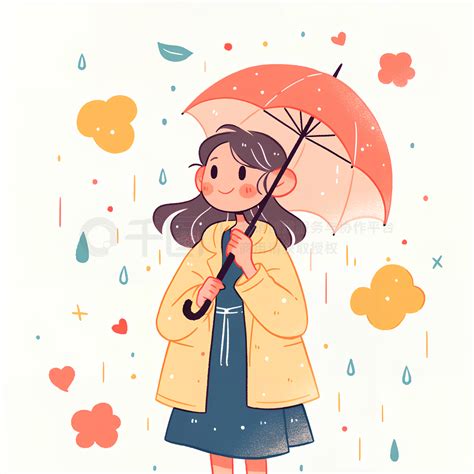 插画ai数字艺术 下雨时打伞的女孩的插画 Ai平面元素免费下载png格式2784像素编号70807787 千图网