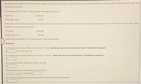 Solved Calculating The Predetermined Overhead Rate Applying Chegg Com