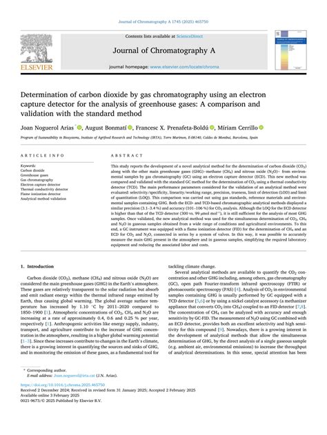 Pdf Determination Of Carbon Dioxide By Gas Chromatography Using An Electron Capture Detector