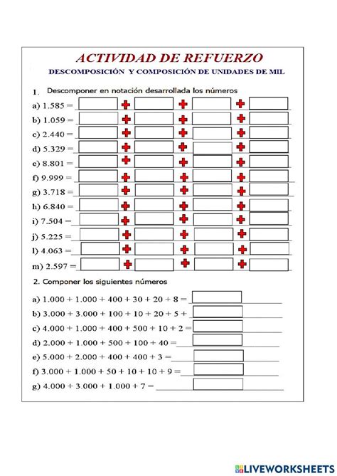 Descomposición de unidades de mil worksheet