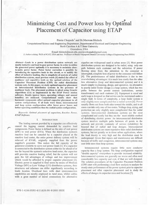Pdf Minimizing Cost And Power Loss By Optimal Placement Of Capacitor