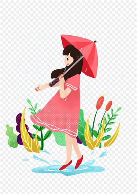빨간 우산 일러스트 만화 비 비오는 그림 비 빨간 우산 비오는 날씨 Png 일러스트 및 Psd 이미지 무료 다운로드