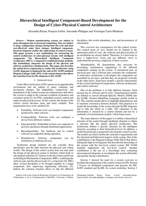 Pdf Hierarchical Intelligent Component Based Development For The Design Of Cyber Physical