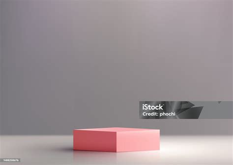 3d 현실적인 빈 분홍색 연단은 회색 배경 현대 미니멀 스타일에 서 있습니다 0명에 대한 스톡 벡터 아트 및 기타 이미지 0명 3차원 형태 Fashion Show