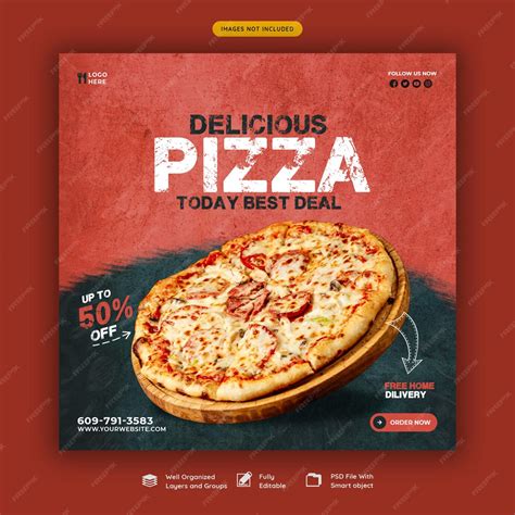 음식 메뉴와 맛있는 피자 소셜 미디어 배너 템플릿 무료 Psd 파일