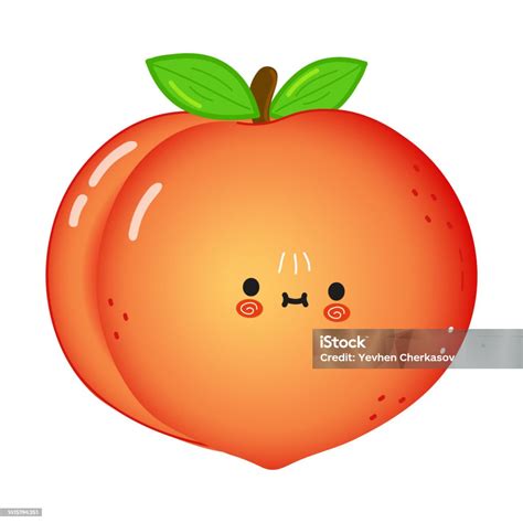 귀여운 재미있는 복숭아 캐릭터 벡터 손으로 그린 만화 카와이 캐릭터 일러스트 레이 션 아이콘 흰색 배경에 고립되어 있습니다 복숭아 캐릭터 개념 개념에 대한 스톡 벡터 아트