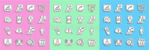 Set Line Users Group Head Hunting Graph Schedule Chart Hand Like Project Team Base And