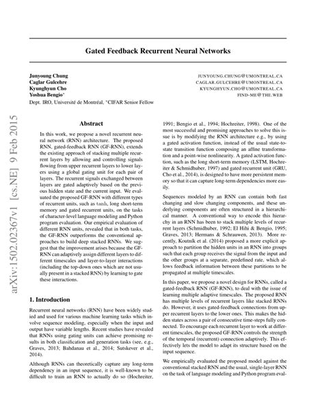 Pdf Gated Feedback Recurrent Neural Networks