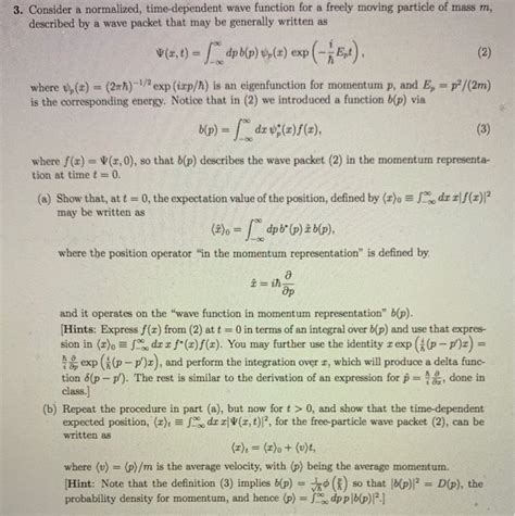 Solved 3 Consider A Normalized Time Dependent Wave
