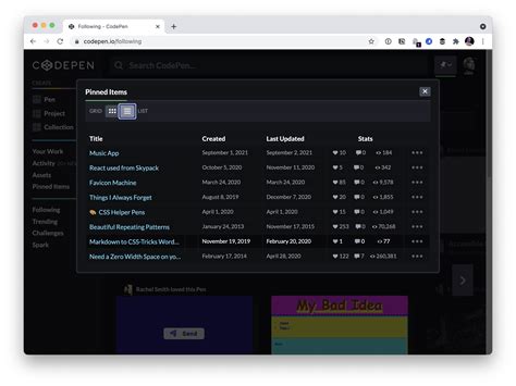 New Pinned Items Ui Codepen Blog