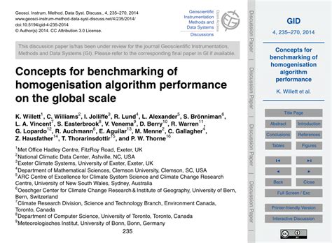 pdf concepts for benchmarking of homogenisation algorithm performance