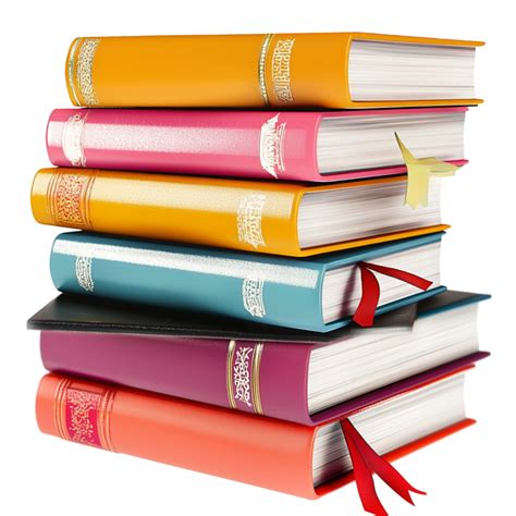 Neatly Stacked Colorful Books Bookmarks Ribbons 57669897 Png