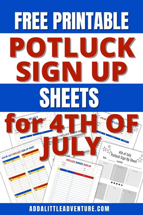 4th Of July Potluck Sign Up Sheets Free Printables Add A Little