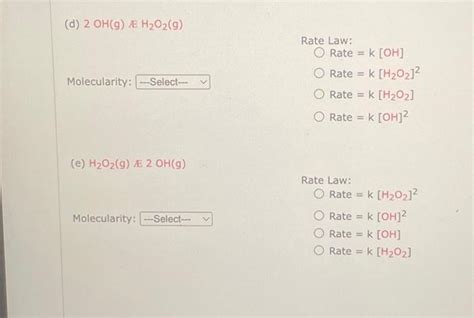 Solved Choose The Correct Molecularity And Rate Law For Each