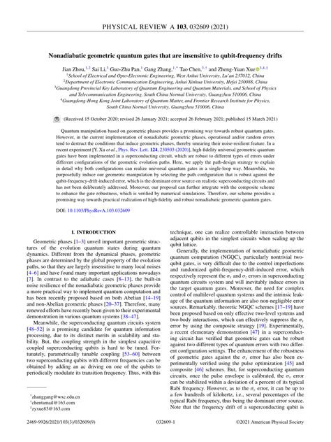 Pdf Nonadiabatic Geometric Quantum Gates That Are Insensitive To Qubit Frequency Drifts