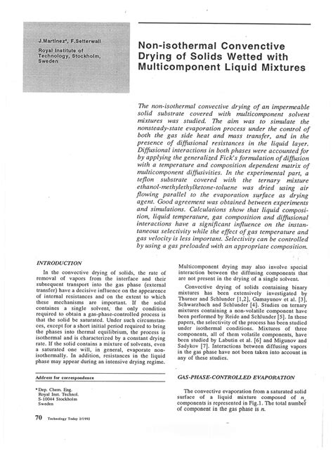Pdf Non Isothermal Convective Drying Of Solids Wetted With Multicomponent Liquid Mixtures