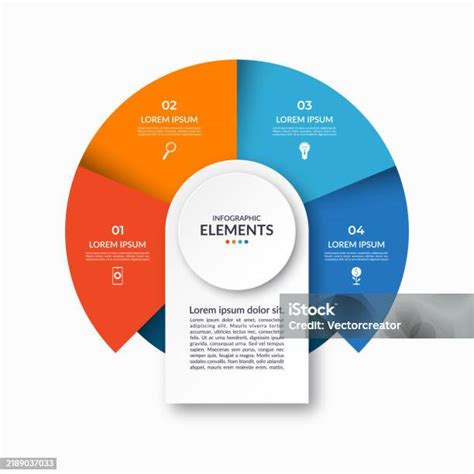 4 단계 부품이있는 인포 그래픽주기 다이어그램 벡터 Infographic 원형 템플릿 4 가지 옵션 텍스트 위치 포함 보고서 프리젠테이션 데이터 시각화에 사용할 수 있습니다