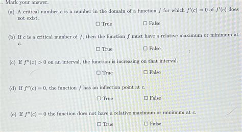 solved mark your answer a ﻿a critical number c ﻿is a