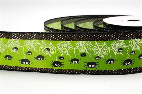 Halloween Spider Wired Ribbon 25 King Young Faux Burlap Polka Dot