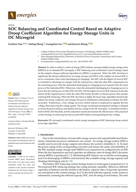 Pdf Soc Balancing And Coordinated Control Based On Adaptive Droop Coefficient Algorithm For