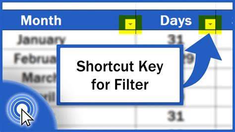 shortcut key for filter in excel