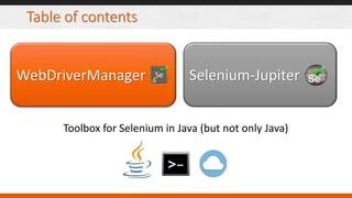 Toolbox For Selenium Tests In Java Webdrivermanager And Selenium Jupiter Ppt