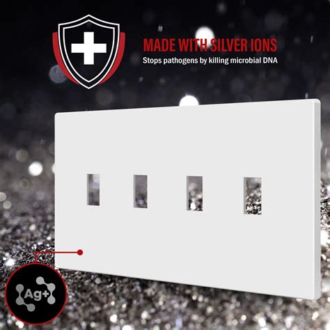 Antimicrobial Screwless Toggle Switch Cover Standard Size 4 Gang