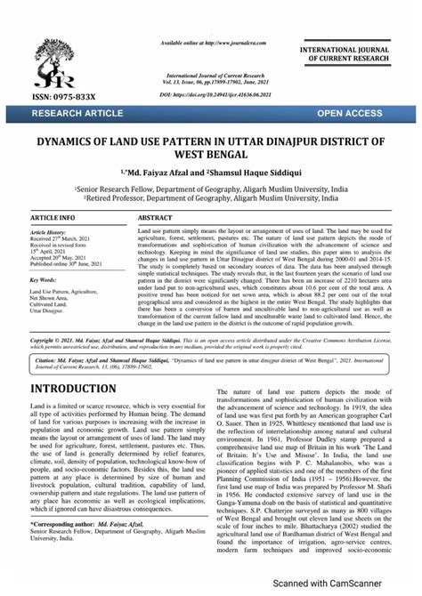 Pdf Dynamics Of Land Use Pattern In Uttar Dinajpur District Of West Bengal