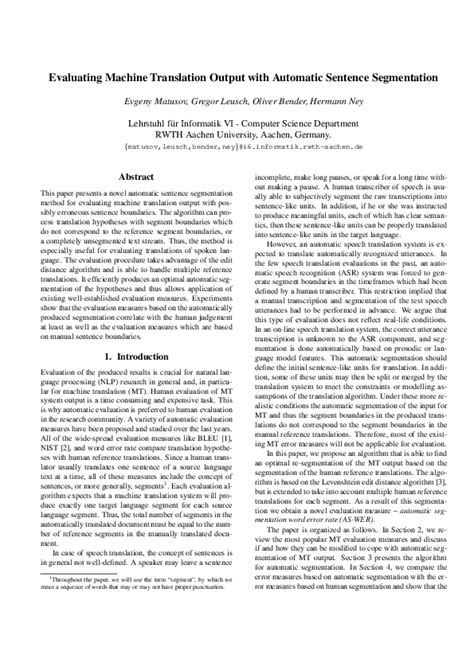 Pdf Evaluating Machine Translation Output With Automatic Sentence