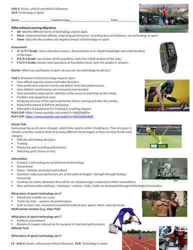 Igcse Pe New Spec 2018 10 8 Technology In Sport Teaching Resources