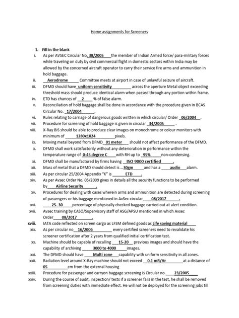Screeners Home Assignment Answer Sheet Pdf Airport Security Airport