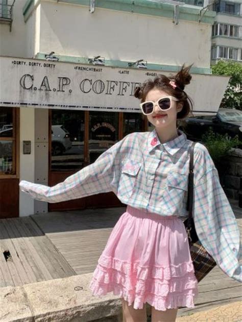 민트 핑크 체크 포켓 하트자수 루즈핏 오버핏 박시 가을 긴팔 셔츠 남방 빅사이즈 까지 에이블리