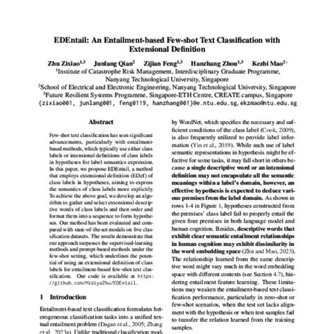 Edentail An Entailment Based Few Shot Text Classification With Extensional Definition Acl