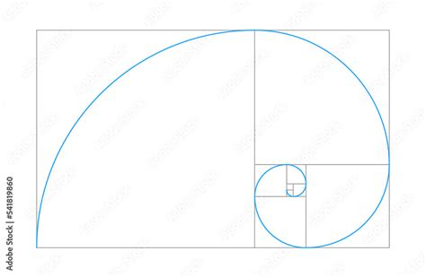 Golden Ratio Vector Spiral Shape In Fibonacci Grid On White Background