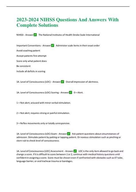 Nihss Questions And Answers With Complete Solutions Nihss Stuvia Us