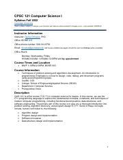 CPSC 121 Computer Science I Syllabus Fall 2022 Course Hero