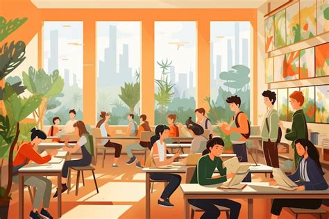 School Classroom In Anime Style Premium Ai Generated Image