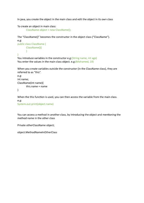 Java Constructor And Object Notes In Java You Create The Object In